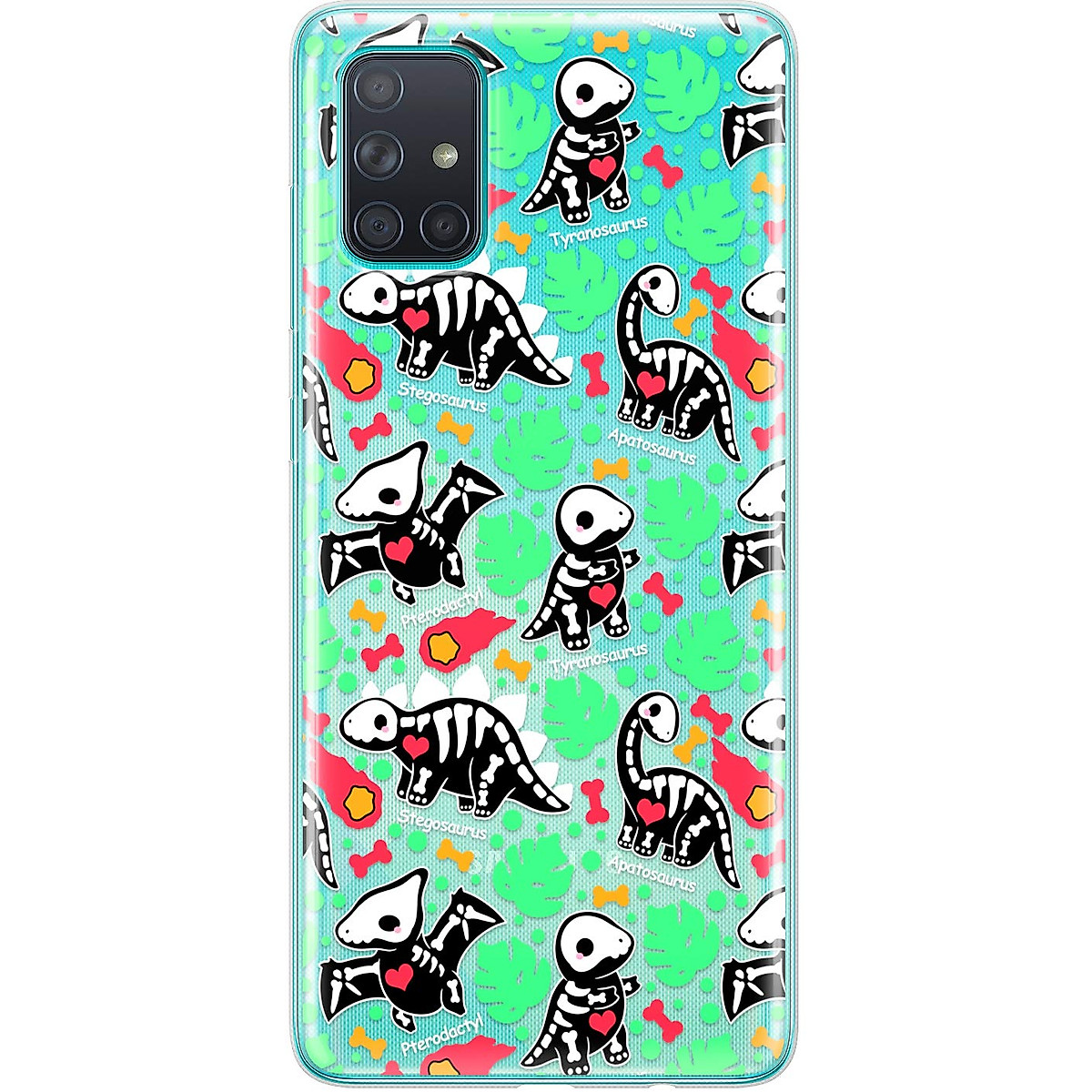TPU Phone Case Compatible with Samsung A72 A71 5G A70 A51 A50 A32 A21 A11 A12 A13 A14 A01 Dinosaurs Skeleton Kawaii Flexible Lightweight Kids Clear Cute Shockproof Durable Protective Bones