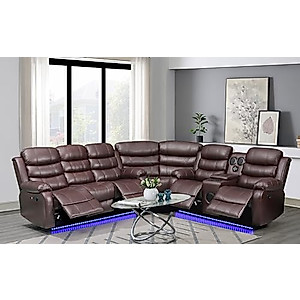 Kingway Inc Johnson Power Recliner Sectional Sofa, Brown