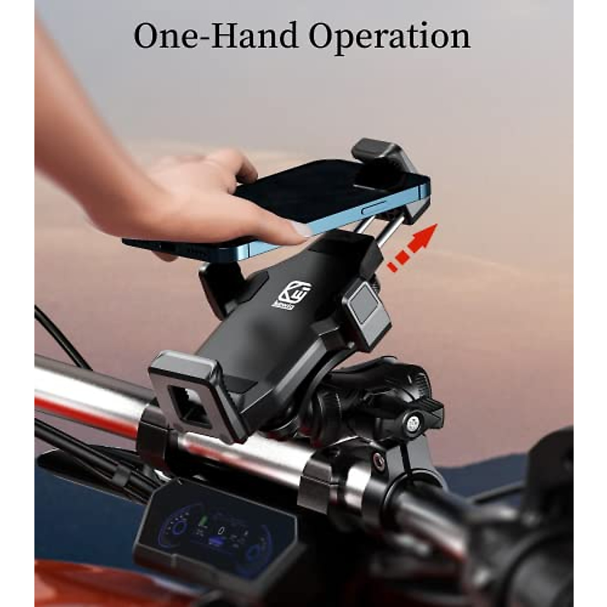 Kewig Motorcycle Phone Mount with Vibration Dampener & High-Speed Secure Lock, Newest Anti-Theft Phone Cradle Handlebar Cellphone Holder for Motorcycle Bike ATV/UTV Scooter Fit 4.7-7.2" Phone
