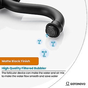 gotonovo Single Handle Vessel Sink Faucet 360° Swivel Bathroom Faucet One Hole Farmhouse Lavatory Vanity Faucet Bowl Sink Mixer Tap with Pop Up Drain, Matte Black