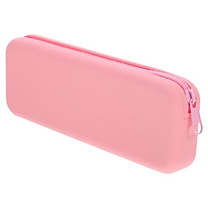 SEWACC Silicone Pencil Case, Solid Color Pencil Pouch Zipper Pencil Case Small Pencil Pouch Aesthetic Pencil Bag for Women Makeup Brush Pink