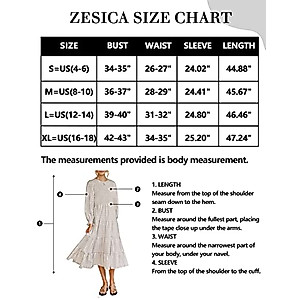 ZESICA Women's Casual Plaid Crew Neck Long Puff Sleeve Elastic Waist Smocked Flowy Tiered Midi Dress,Beige,Medium