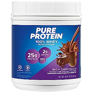 Pure Protein Powder, Whey, High Protein, Low Sugar, Gluten Free, Rich Chocolate, 1 lb (Packaging may vary)