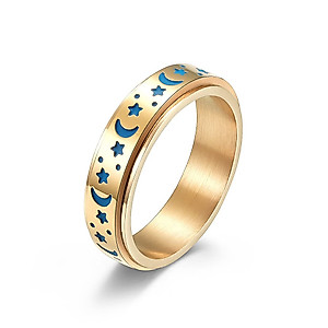 SSZYU Keep Fucking Going Inspirational Gift Spinner Ring Stainless Steel Band Ring for Teens Inspirational Spinner Ring Star Moon Luminous High Polish Graduation Ring for Women,Black Size 8