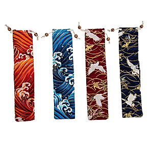 Cabilock 4pcs Drawstring Bag Pocket Wallet Straw Purse Folding Bracket Straw Carrying Bag Silk Drawstring Bag Utensil Holder Cutlery Bags Tableware Bag Japanese Style Tableware Bag Fabric