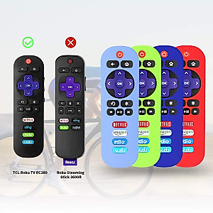 [4 Pack] Silicone Case for TCL Roku TV RC280 Remote, Protective Universal Replacement Lightweight/Shockproof TCL Roku TV Remote Cover with Lanyard (Glow Blue+Glow Green+Red+Blue)