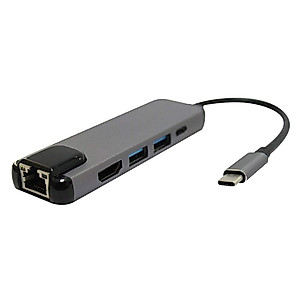 Leya-US Spare Part USB3.1 Hub Type-C to HDMI + Gigabit Ethernet Port + 2 Port USB3.0 + PD Adapter Cable Compatible for MacBook Pro