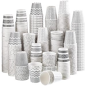 600 Pack Disposable 3 oz Paper Cups, Mouthwash Small Tasting Cups Bathroom Paper Coffee Cold Beverage Drinking Cup for Picnic, BBQ, Party, Travel and Event (Stylish)