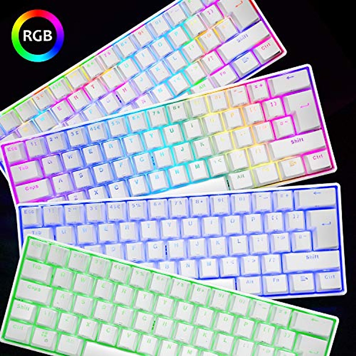 Mechanical Mini RGB Gaming Keyboard and Mouse Combo with Compact 62Key Layout Rainbow Backlight Anti-ghosting 6400DPI Honeycomb Mice Type-C Wired for PC Mac Gamer Laptop Typists DIY(White/Blue Switch)