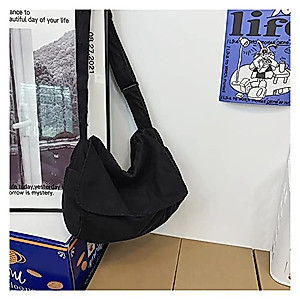 TOP AESTHETICS Female Canvas Fabric Shoulder Bag Student Leisure Medium Size School Book Laptop Pouch Messenger Side Bag (Color : Black)