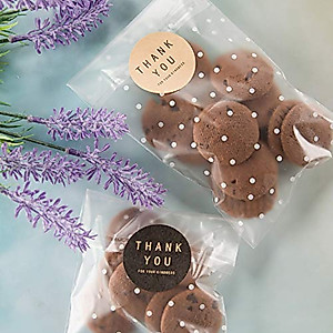YunKo 200PACK Self Adhesive Cookie Bags Cellophane Treat Bags with Labels for Candy Cookie Chocolate Small Valentine Gift Bags (White Polka Dot,5.5x5.5inch)