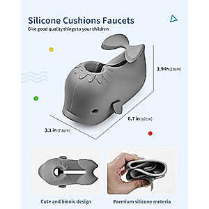 Mandoo Faucet Cover Bathtub Baby, Bath Spout Cover for Baby, Bath Faucet Cover for Kids, Tub Spout Cover Bathtub Faucet Cover Kids Safety, Protection Baby Universal Bath Silicone Toys Whale Grey