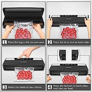 Jenawin Vacuum Sealer Machine,80kpa Full Automatic Food Seal a Meal Sealer,Portable Dry/Moist for Airtight Food Storage with 20 Vacuum Seal Bags & 1 Air Suction Hose and Cutter Kit