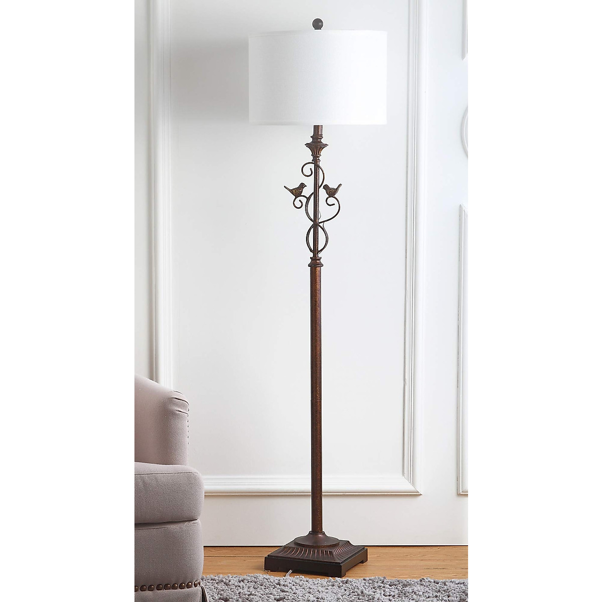 SAFAVIEH Lighting Collection Birdsong Traditional Rustic Farmhouse Oil-Rubbed Bronze 61-inch Living Room Bedroom Home Office Standing Floor Lamp (LED Bulb Included)