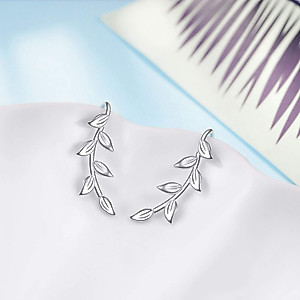 Ear Climber Crawler Cuff Sterling Silver Leaf Earrings for Women,Wrap Earrings Hypoallergenic (leaf earrings)