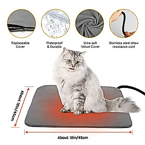 NUBAUTO Pet Heating Pad, Heated Cat Bed, 12 Adjustable Temperature Heated Dog House, Upgraded Cat Heating Pad Indoor with Timer, Heated Pet Bed with Chew Resistant Steel Cord, Heated Dog Mat (Gery)