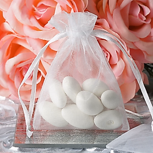 TABLECLOTHSFACTORY 10PCS WHITE Organza Gift Bag Drawstring Pouch Wedding Favors Bridal Shower Treat Jewelry Bags - 3"x4"