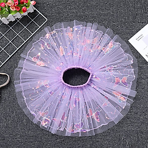 Butterfly 1st Birthday Outfit for Baby Girl Butterfly Romper + Sequins Butterfly Tutu Skirt + Headband 3PCS Clothes Set for Butterfly Party Baby Shower Cake Smash Photo Shoot Purple Butterfly 1 Year