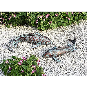 Garden Sculptures & Statues, Garden Statues, Koi Fish Decor, Antique Outdoor Statue Ornament, Metal Copper Garden Art, Set of 2 Fish Sculpture for Outdoors, Patio, Yard, Lawn, Pond and Home Decoration