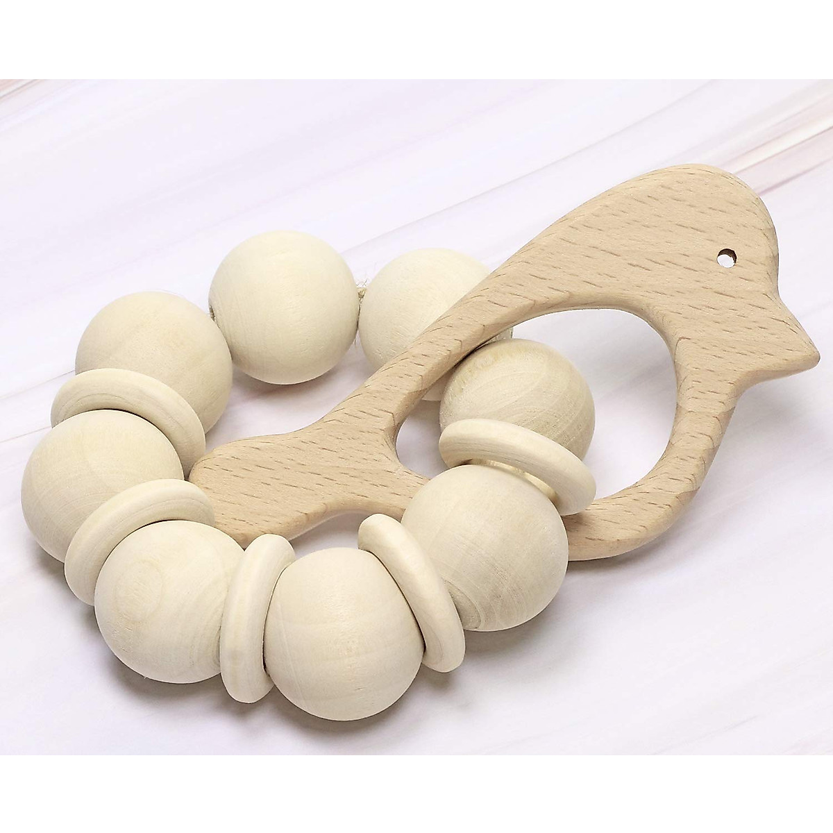 Penta Angel 10Pcs Wood Teething Rings Pain Relief Natural Wood Teething Toys Wooden Teether Animals for Infant Toddler, Turtles Swallows Dolphins Starfish Pigeons Birds Woodpeckers Fish Turtle