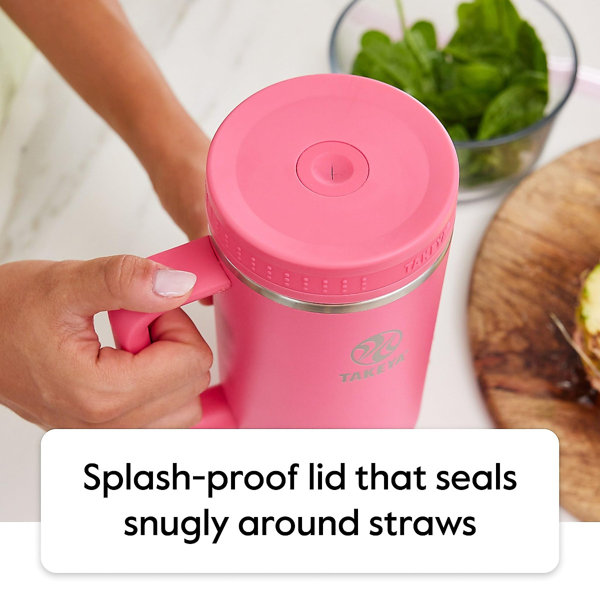 Takeya Straw Tumbler with Handle - Beverage Tumbler for Coffee, Water & More - Durable Tumbler with Built-In Silicone Coaster & 2 Straws - Double Stainless Steel Insulation - 40 oz, Oatmilk