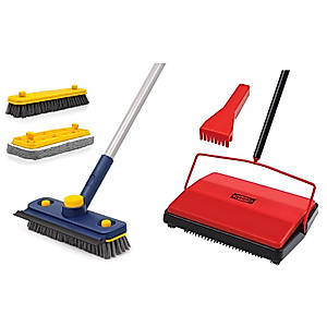 JEHONN Carpet Floor Sweeper Manual with Horsehair, Tub Tile Scrub Brush 3 in 1 Shower Brush