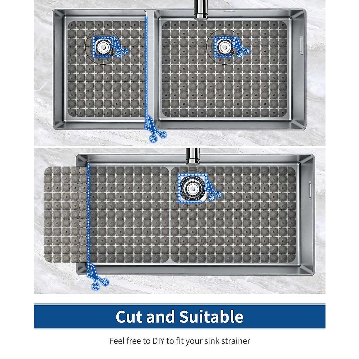 Bligli Sink Mat for Stainless Steel/Ceramic Sinks, 2 Pack 15.7x11.8 inches PVC Sink Protectors for Bottom of Kitchen Sink, Dishes and Glassware drain Mats, Durable and Fast Draining (Clear Grey)