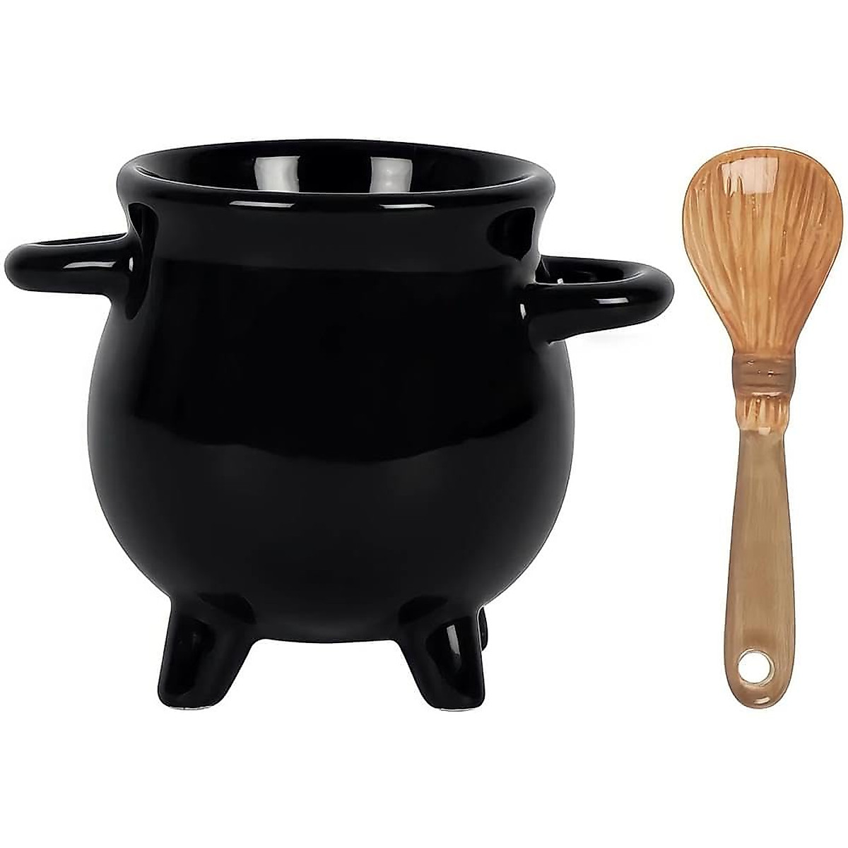 Something Different Adorable Black Cauldron Egg Cup with Broom Spoon - 6.5cm x 9cm x 6.5cm (1 Pc.) - Witchy, Fun & Unique Design - Perfect Novelty Kitchen Accessory Gift