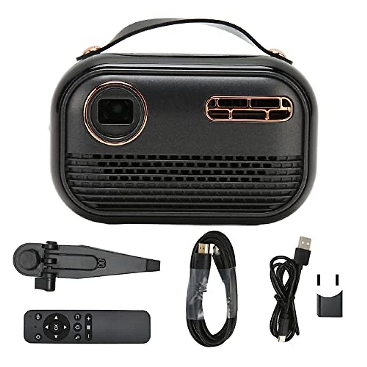 Video Projector, 3D Image 5G WIFI 4K Support Mini Projector for Outdoor for Car (Black)