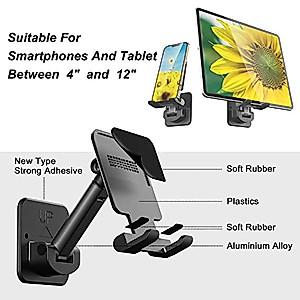 MLUOVI Wall Mount Phone Holder 2PCS Phone Wall Mount, Extendable Adjustable Cellphone Stand for Desk Mirror Bathroom Kitchen Bedroom Office Compatible with All Phone or Mini Pad (Black)