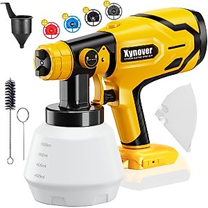 Xynover Cordless Paint Sprayer for Dewalt 20V MAX Battery, HVLP Spray Paint Gun with Brushless Motor and 4 Copper Nozzle 200W Paint Sprayer for Home Interior Exterior Paint(Battery Not Included)