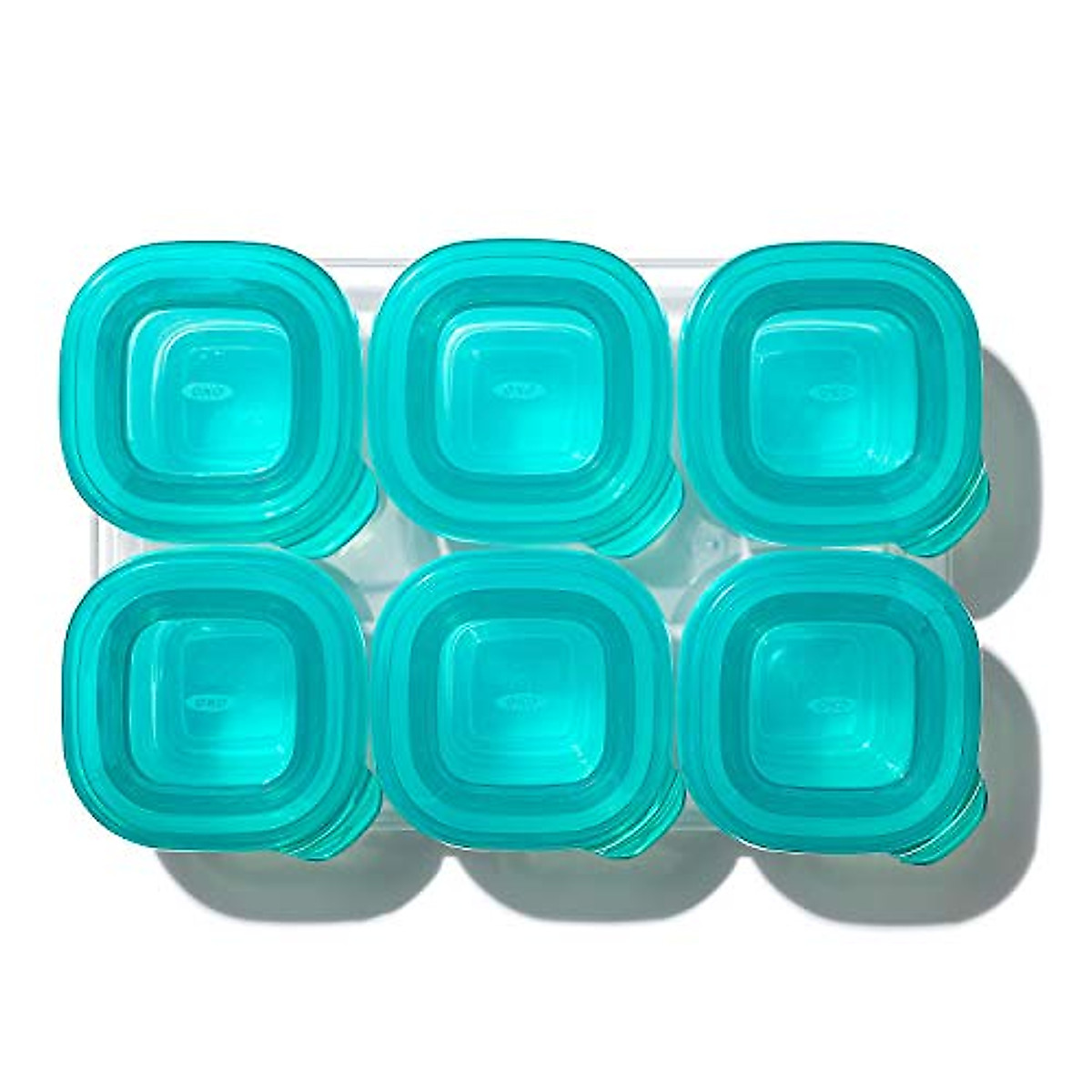 OXO Tot Silicone Baby Food Storage Containers, Teal, Set of Six 2oz Containers