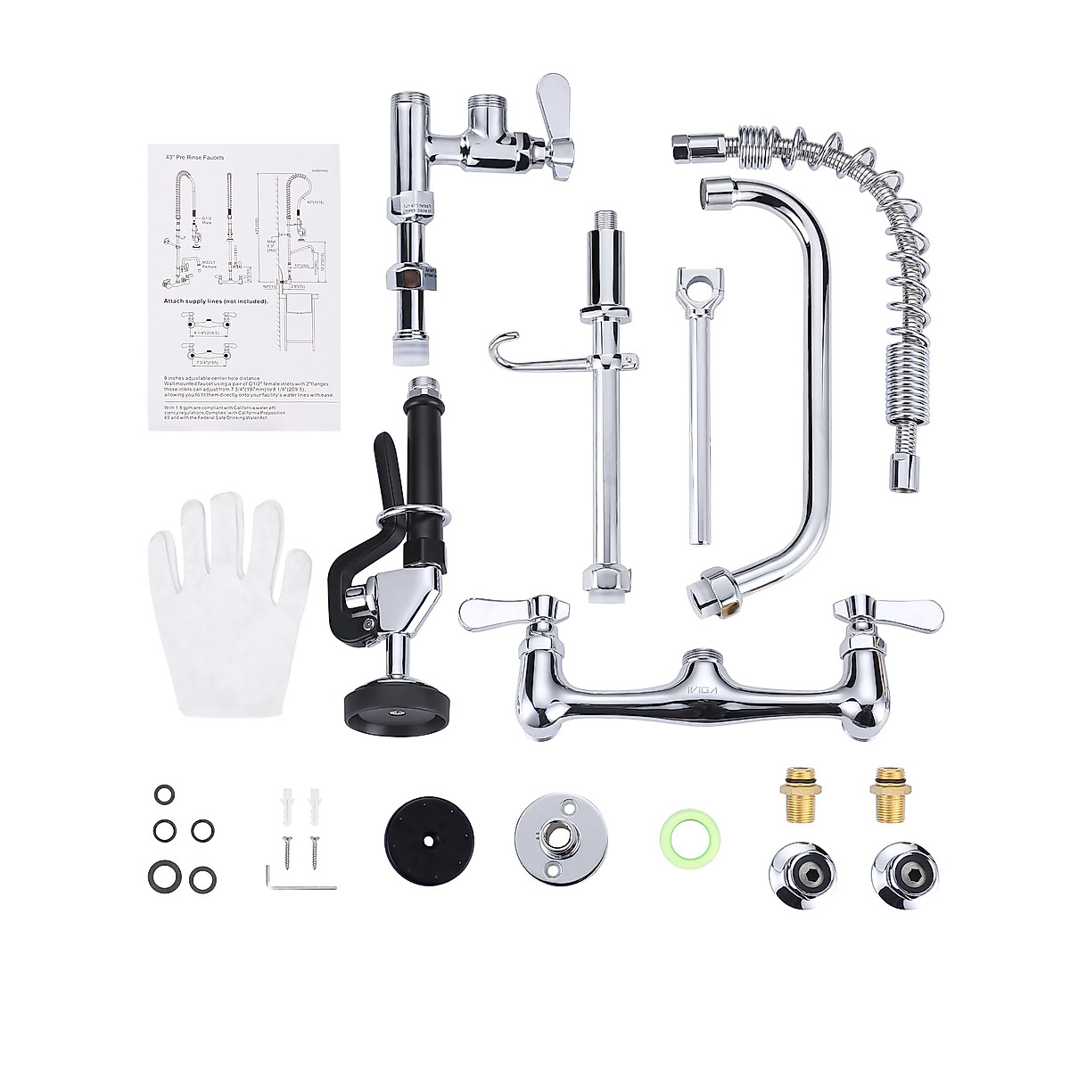 Commercial Sink Faucet with Sprayer: ALEASHA 25 Inches Commercial Kitchen Faucet Chrome with 8 Inches Adjustable Center, 9.6 Inches Swivel Spout for Restaurant Industrial Kitchen