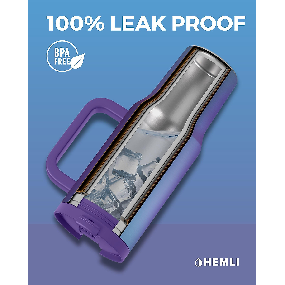 40 Oz Tumbler with Handle and Straw, Insulated Tumbler with Leakproof 2-in-1 Lid and Straw, Reusable and Portable Water and Coffee Stainless Steel Travel Mug, Vacuum Insulated (Iridescent)