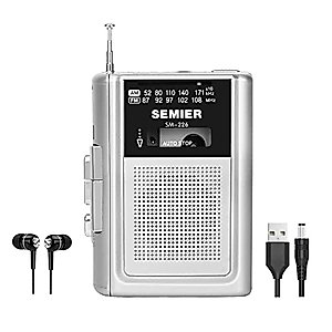 SEMIER Portable Cassette Player Recorder AM FM Radio Stereo -Compact Personal Walkman Cassette Tape Player/Recorder with Built in Speaker and Earphones -Silver
