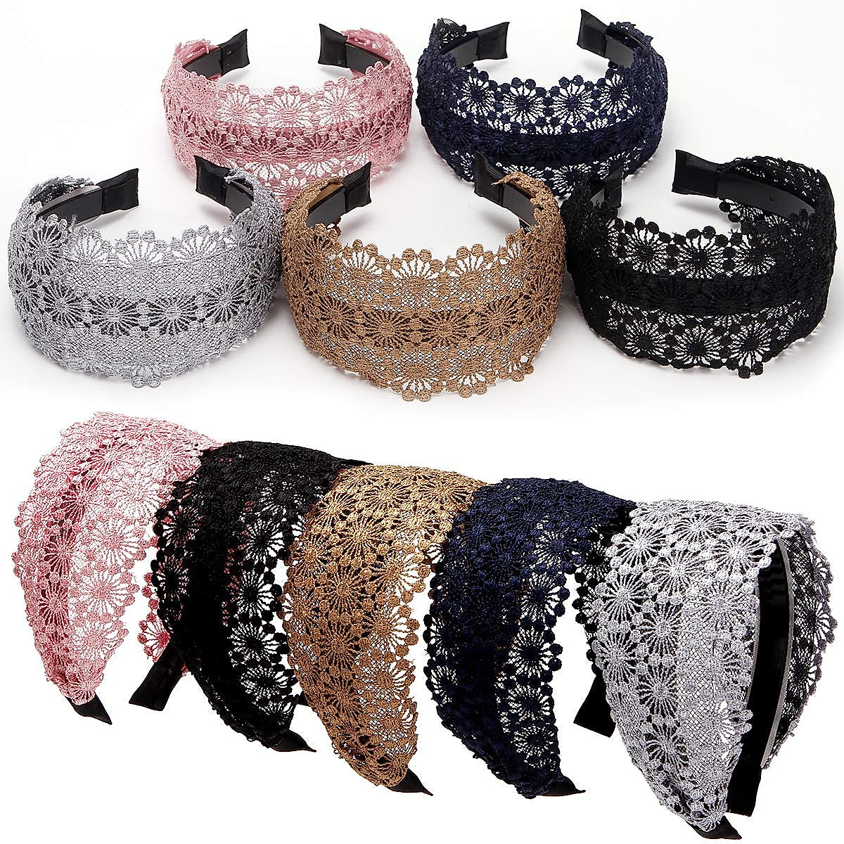 LONEEDY Non-Slip Multicolor Lace Headband Wide-Head Cutout Hard Headbands for Women and Girls (Sun flower)