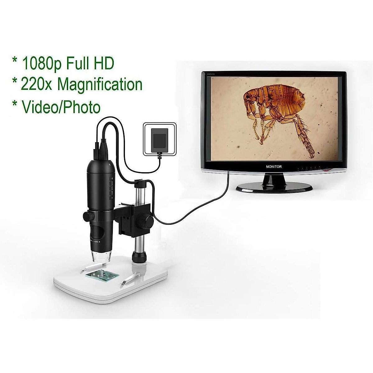 Mustcam 1080P Full HD Digital Microscope, HDMI Microscope, 10x-220x Magnification, to Any Monitor/TV with HDMI-in, Photo Capture, Micro-SD Storage, PC Supported