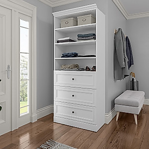 Bestar Versatile Shelving Unit with 3 Drawers, 36W, White