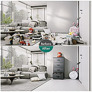 YITAHOME Dresser with 4 Drawers - Fabric Storage Tower, Organizer Unit for Bedroom, Hallway, Closets & Nursery - Sturdy Steel Frame, Wooden Top & Easy Pull Fabric Bins (Charcoal Black Wood Grain)