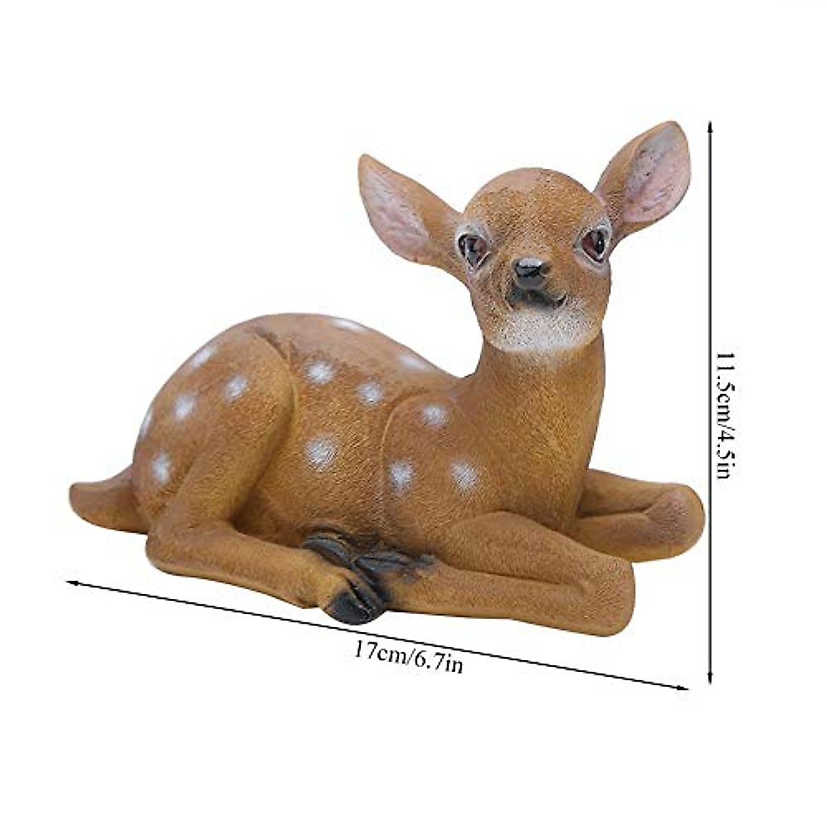Garden Resin Deer Figurine, Outdoor Garden Statue Deer Lying Down Sculpture Ornaments 6.7x4.5in, Polyresin, Full Color(2 Pcs )
