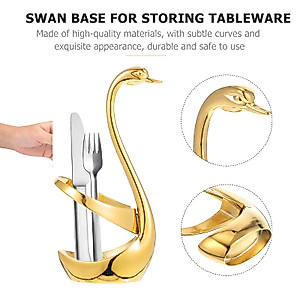 Hemoton Dinnerware Set Spoon Stand Stainless Steel Utensil Holder Fruit Dessert Flatware Swan Base Holder Spoon Organizer for Countertop (Golden) Spoon and Fork Holder Stainless Steel Swan Holder