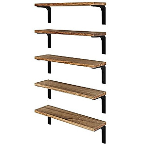 Wallniture Nola Floating Shelves for Wall Storage, Bookshelf Living Room Decor, Bathroom Organizer, 17" Wall Shelves for Bedroom, Kitchen Shelves Set of 5 Burnt Finish