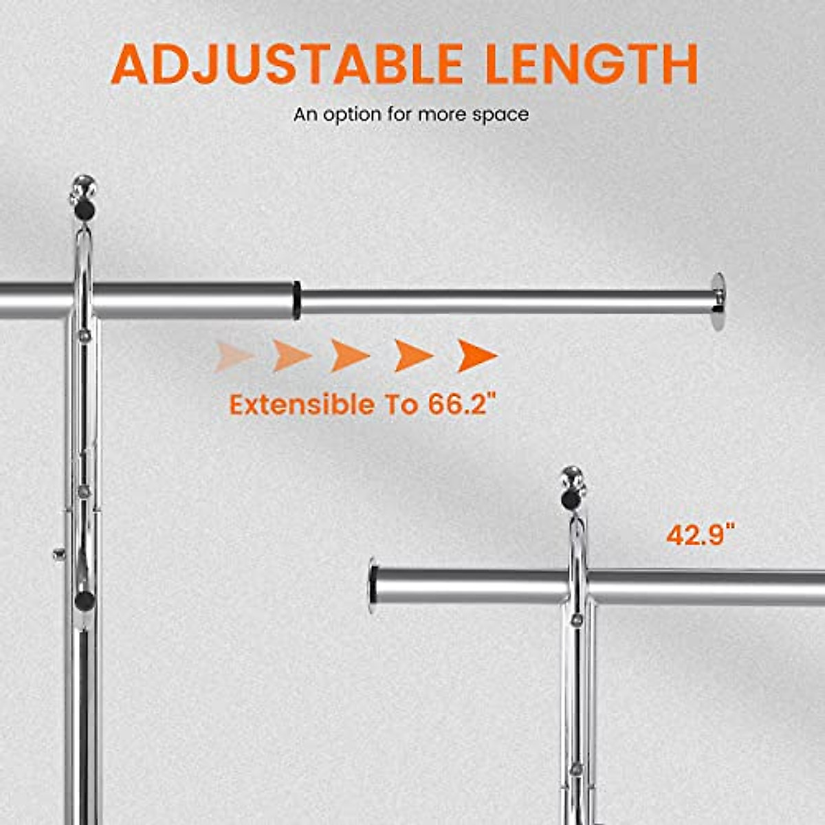 HOUSE AGAIN Adjustable 2-in-1 Heavy Duty Garment Rack & Coat Rack, 66" L, Rolling Clothes Rack with Lockable Wheels, Clothing Rack for Hanging Clothes, Commercial Grade, Freestanding, Chrome(Sliver)…