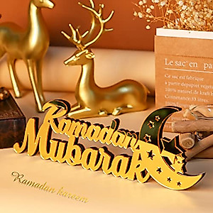 Islamic Tabletop Decors Ramadan Mubarak Sign Ramadan Kareem Sign Eid Decoration Islamic Home Decor Ramadan Gifts Wooden Letter Ramadan Table sign Eid Mubarak Tabletop decor for Desk (Ramadan Mubarak)