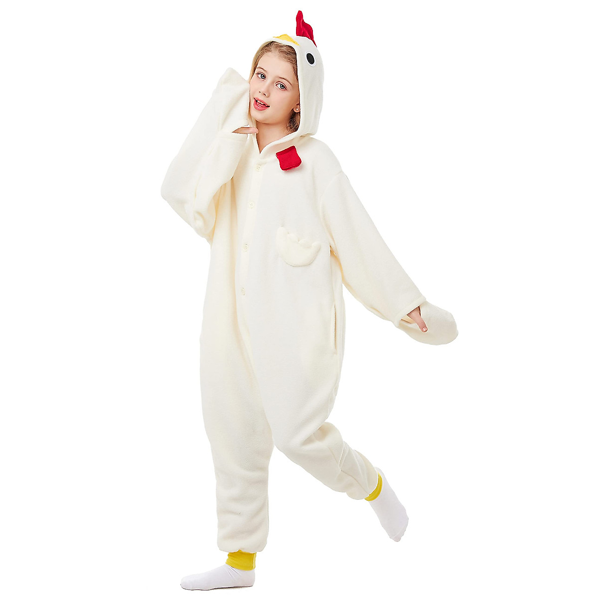 CANASOUR Unisex Halloween Kids Chicken Onesie For 5T Girls Costume Party Cosplay Pyjamas (Height 43-47”, 5T, Chicken)