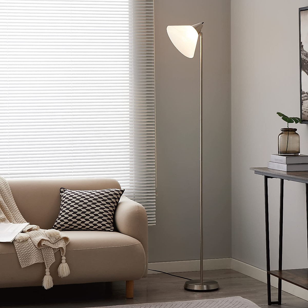 HonoDing Floor Lamp Standing Lamp Adjustable Head Arcylic Shade Floor Lamps for Living Room/Office/Bedroom (Satin Nickel)