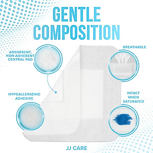 JJ CARE Adhesive Island Dressing [Pack of 25], 6x6 Sterile Bordered Gauze Dressing, Breathable Island Wound Dressing Individually Wrapped with Highly Absorbent Non-Stick Center Pad