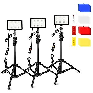 3 Packs 70 LED Video Light with Adjustable Tripod Stand / Color Filters, Obeamiu 5600K USB Studio Lighting Kit for Tablet / Low Angle Shooting, Collection Portrait YouTube Photography, Remote Control