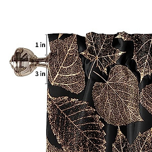 Thanksgiving Fall Valance Curtains for Living Room/Bedroom/Bathroom/Kitchen Window,Rod Pocket Tiers Small Curtain Drape Window Panel Treatment,Gold Autumn Maple Leaves Black Backdrop Valance 54"x18"