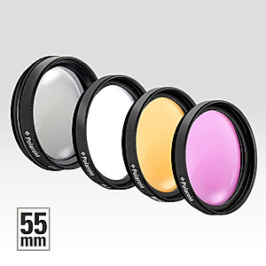 Polaroid Optics 55mm 4-Piece Filter Kit Set [UV,CPL, Warming,& FLD] includes Nylon Carry Case – Compatible w/ All Popular Camera Lens Models